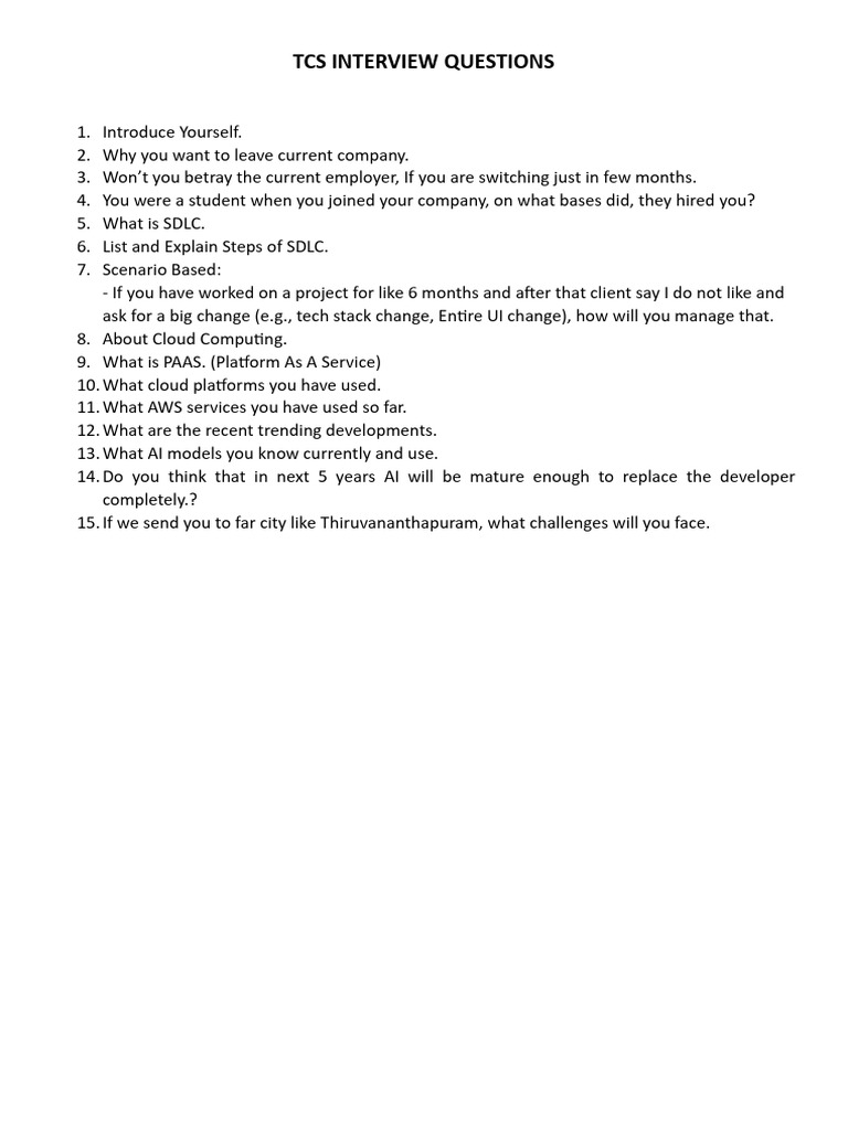 TCS Interview Questions | PDF