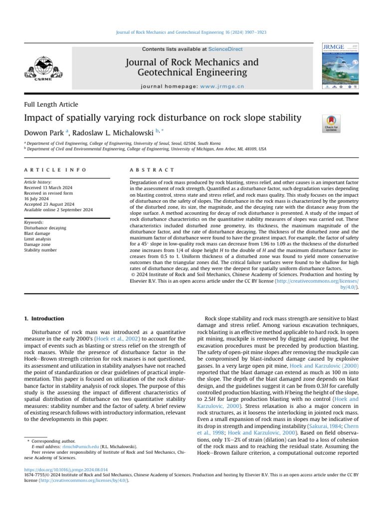 Impact of Spatial Varying Rock Disturbance On Rock Slope Stability ...