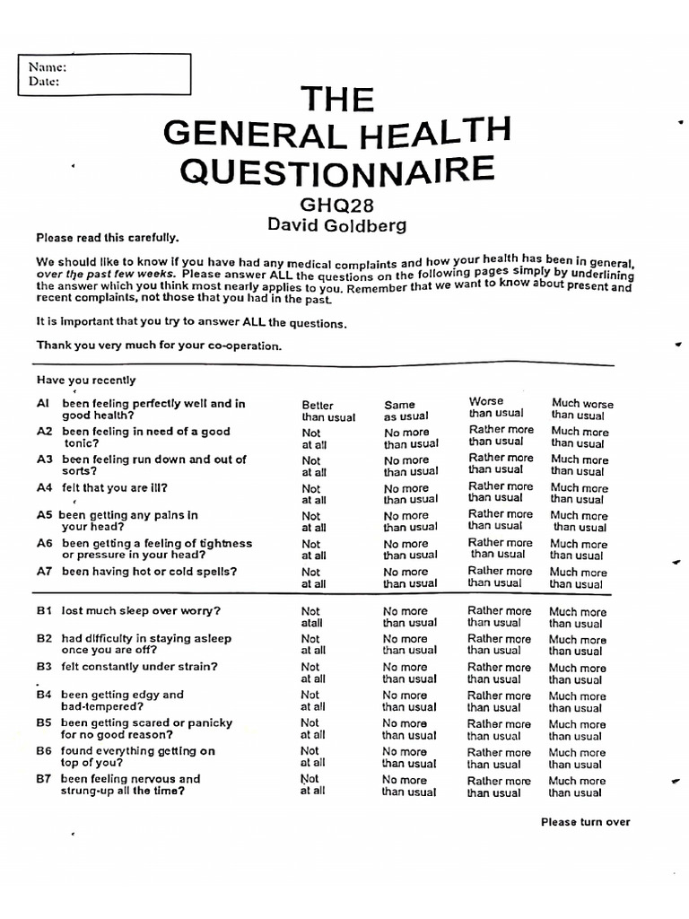 Psychology - GHQ Questionnaire | PDF