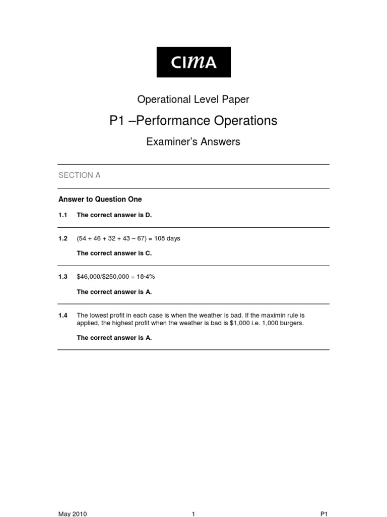 P1 Performance Operations Exam Answers | PDF | Net Present Value ...
