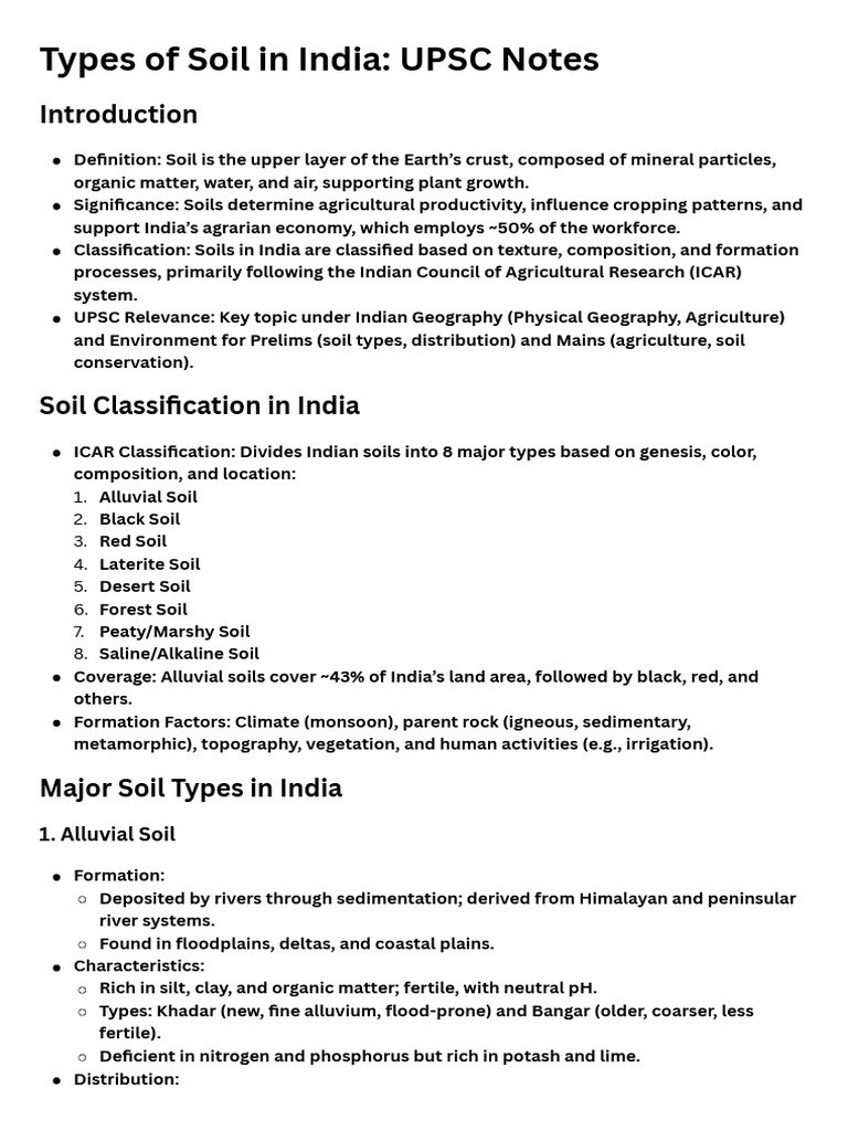 Types of Soil in India UPSC Notes | PDF | Soil | Agriculture