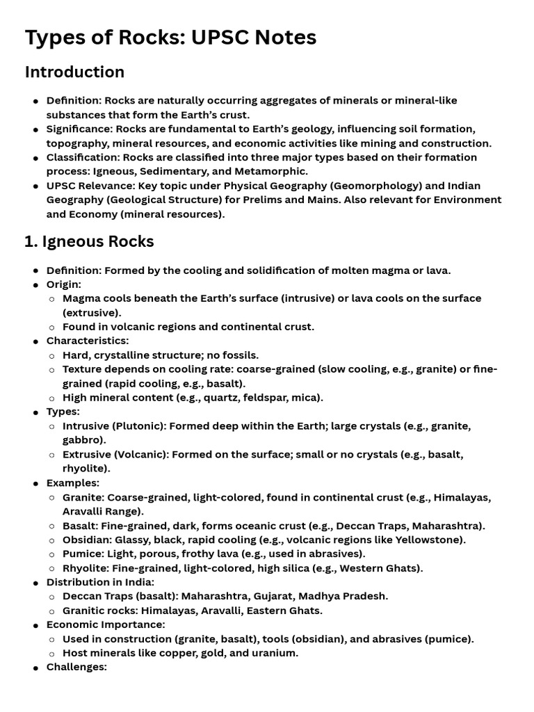 Types of Rocks for UPSC Preparation | PDF | Rock (Geology ...
