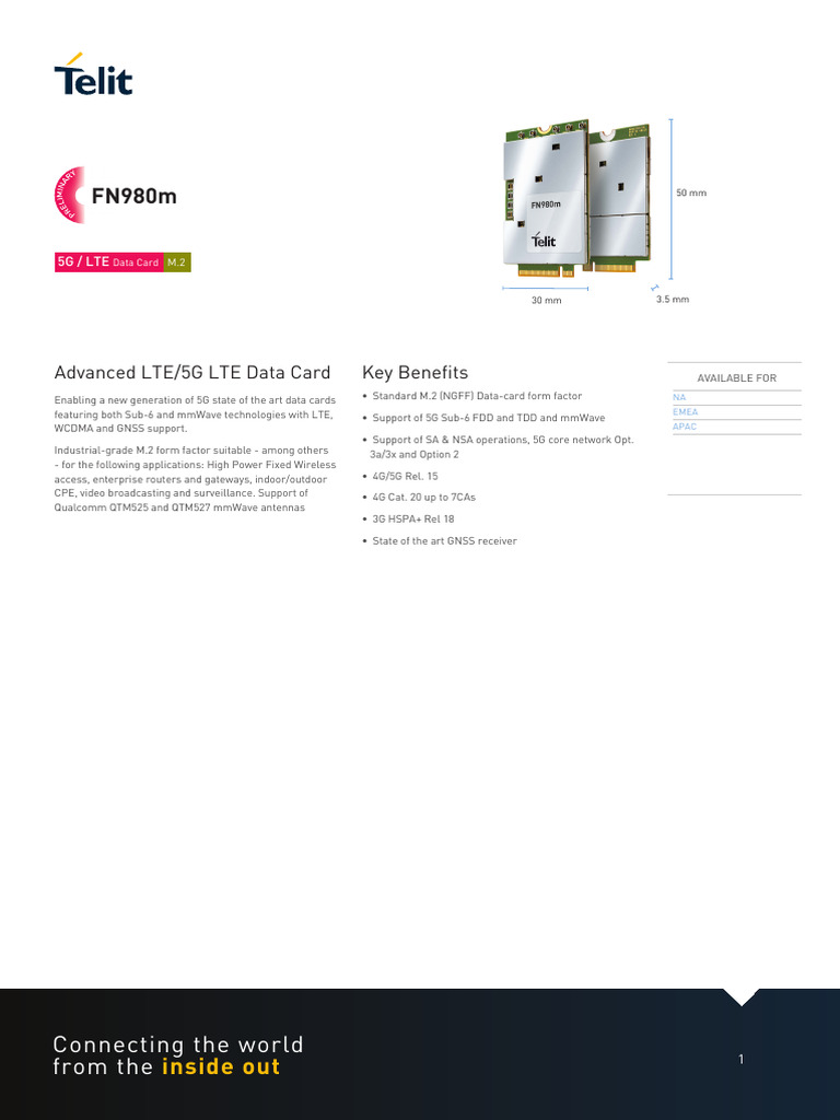 Telit FN980M 5G Data Card Overview | PDF | 4 G | Lte (Telecommunication)