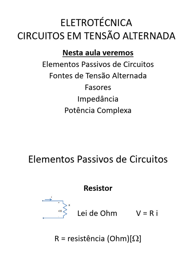 Va1 Eletrotecnica - Circuitos CA 1 | PDF | Energia elétrica | Impedância elétrica