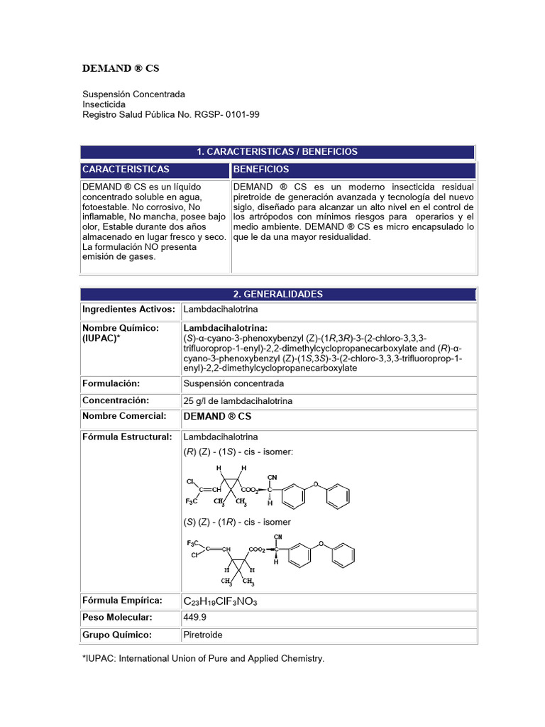 DEMAND CS Ficha Tecnica | PDF | Insectos | Agua