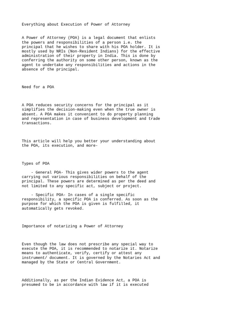 Execution of Power of Attorney | PDF | Power Of Attorney | Notary Public