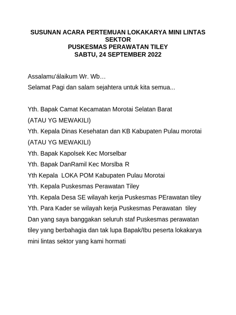 Susunan Acara Lokakarya Puskesmas Tiley | PDF