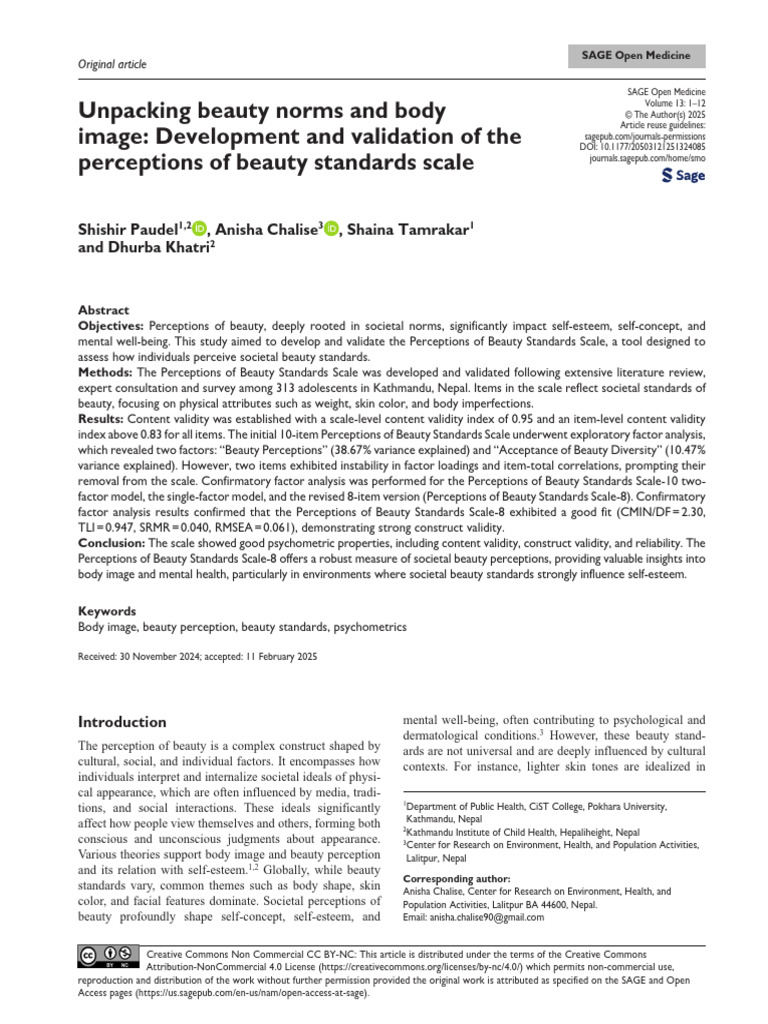 Nepal's Beauty Standards Scale Development | PDF | Body Image | Self Esteem