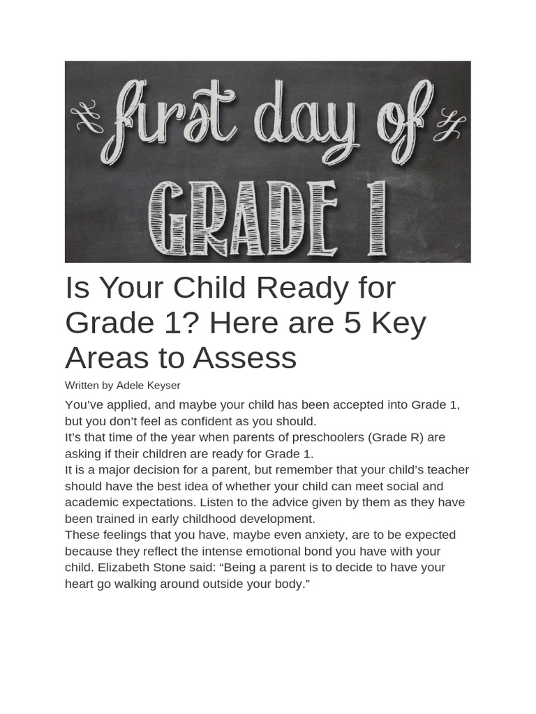 Assessing Your Child's Grade 1 Readiness | PDF | Child Development ...