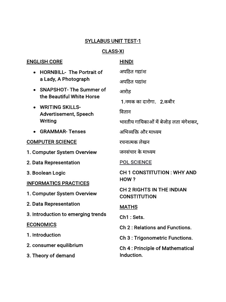 Class Xi Ut Syllabus 2025-26 | PDF | Mathematics | Science