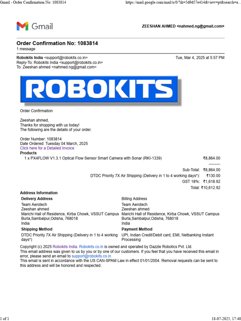 Gmail - Order Confirmation No - 1083814 | PDF | Banking Technology ...