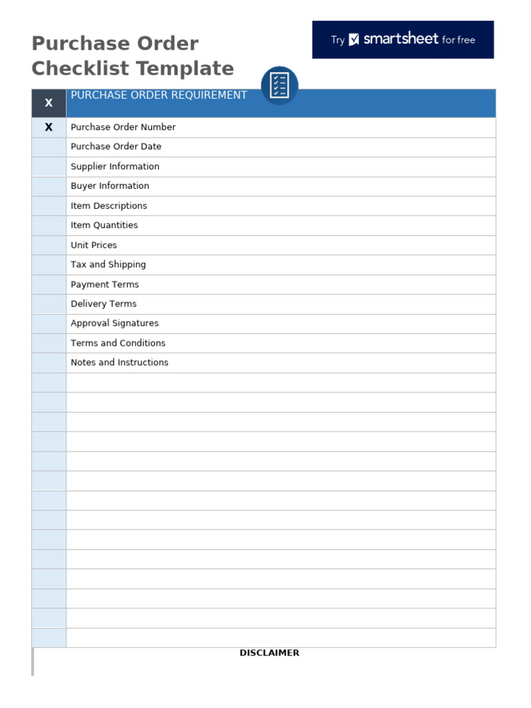 Ic Purchase Order Checklist Template 9181 Word | PDF