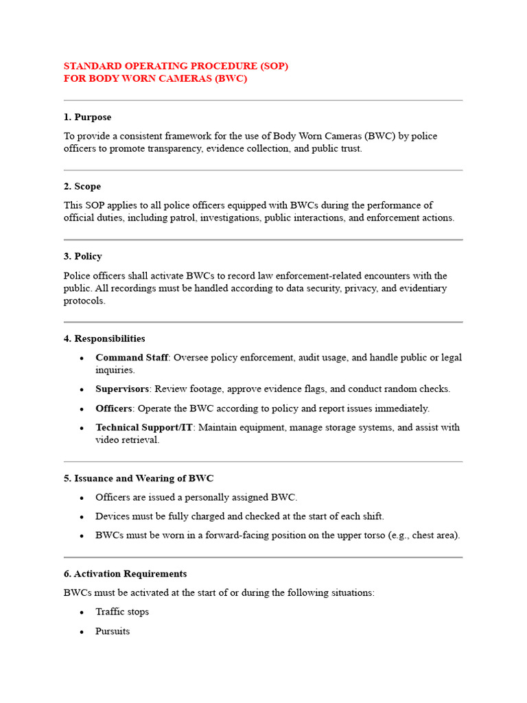 Body Worn Camera SOP for Police Officers | PDF | Police | Crime & Violence