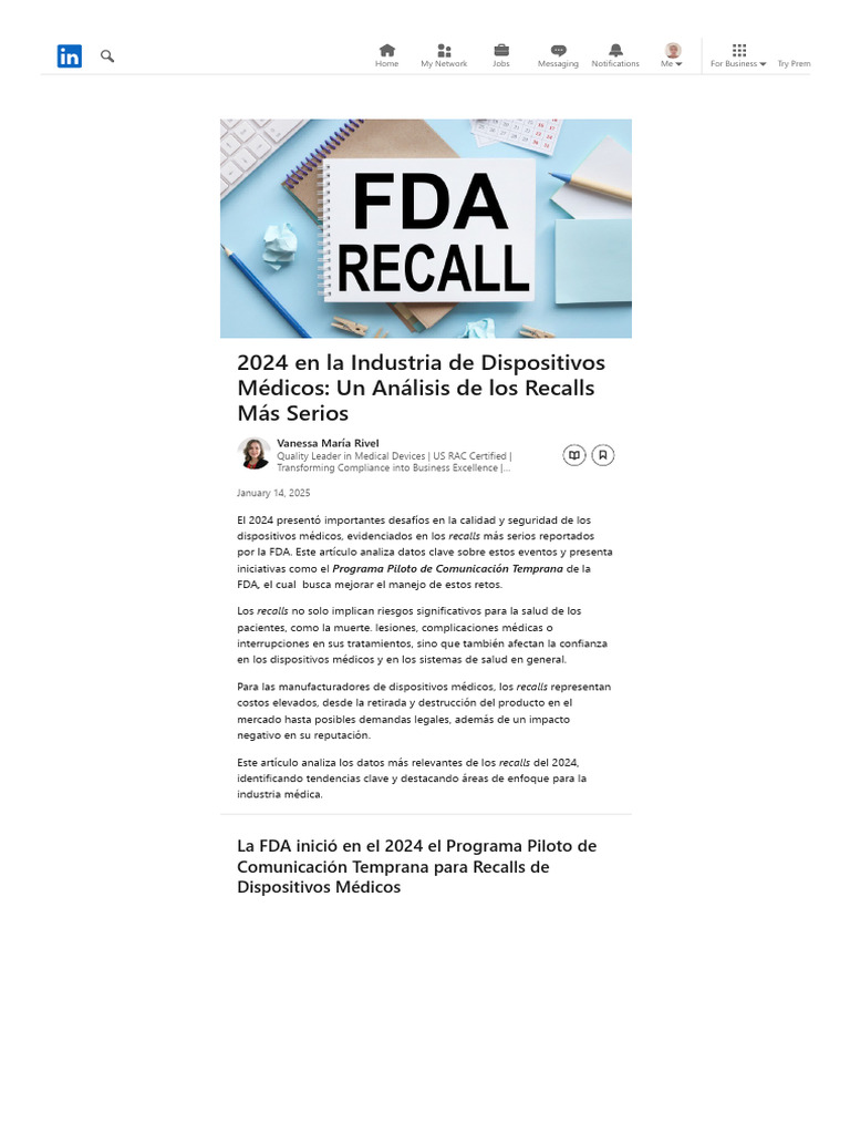 Análisis de Recalls en Dispositivos Médicos 2024 | PDF | Software | Riesgo