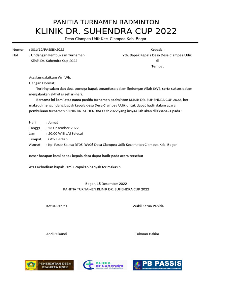 Surat Undangan Turnamen | PDF