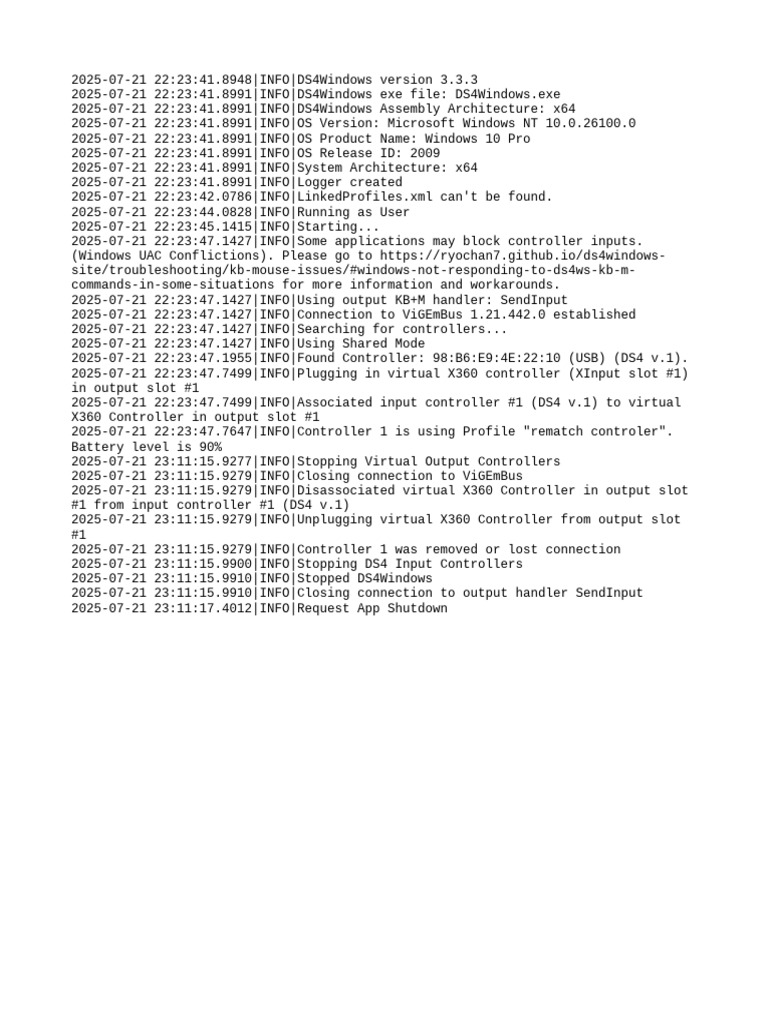 Ds4windows Log 20250721.1 | PDF