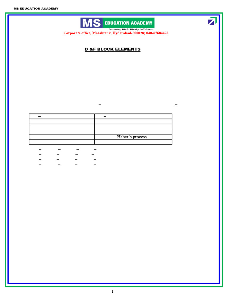 Eapcet Chem D &F Block Elements Assignment (22!04!25) t1 | PDF | Chemical Compounds | Transition ...