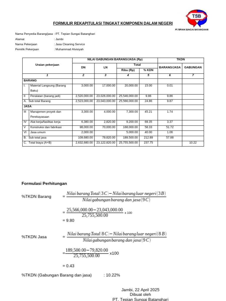 Formulir Rekapitulasi TKDN Tsb-1 | PDF