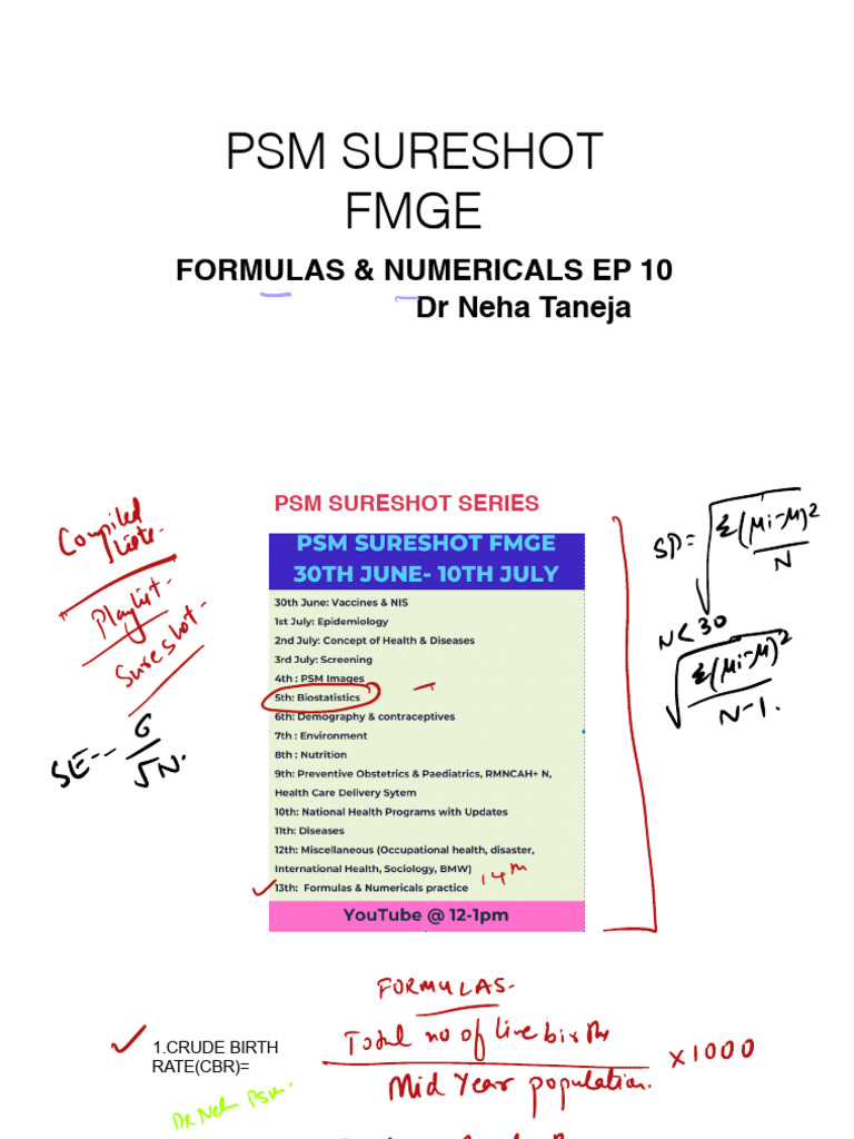 PSM SureShot: FMGE Formulas & Numericals | PDF | Sensitivity And ...