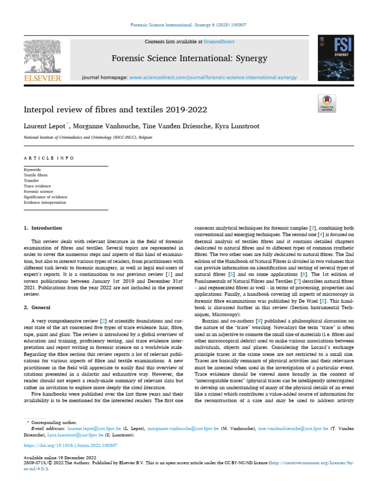 Interpol Review of Fibres and Textiles - 2023 - Forensic Science ...