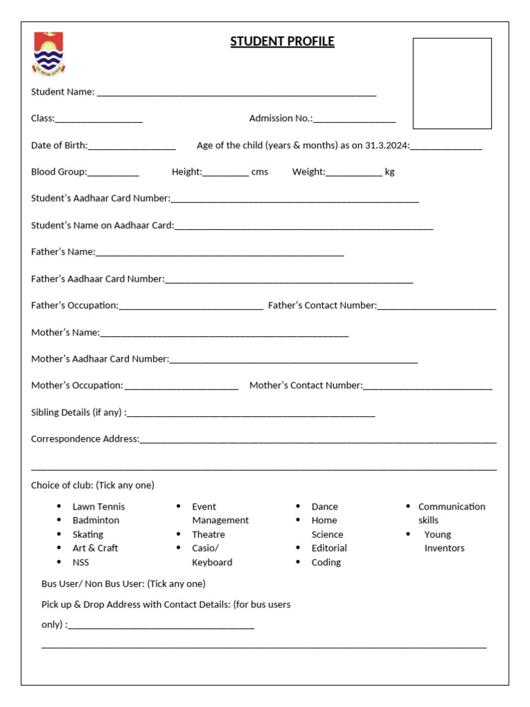 Student Profile Information Form | PDF