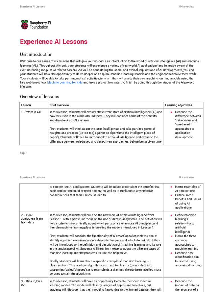 L0-InTRO - en - Overview - Experience AI Foundations Unit | PDF | Machine Learning | Artificial ...