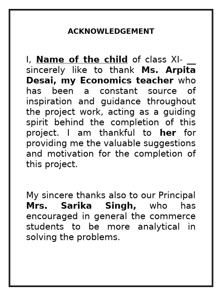 Acknowledgement for Project Work | PDF