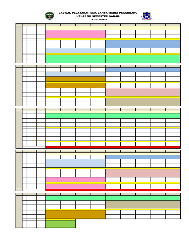 Jadwal Pelajaran Kelas XII SMA St. Maria T.P. 2025-2026 | PDF