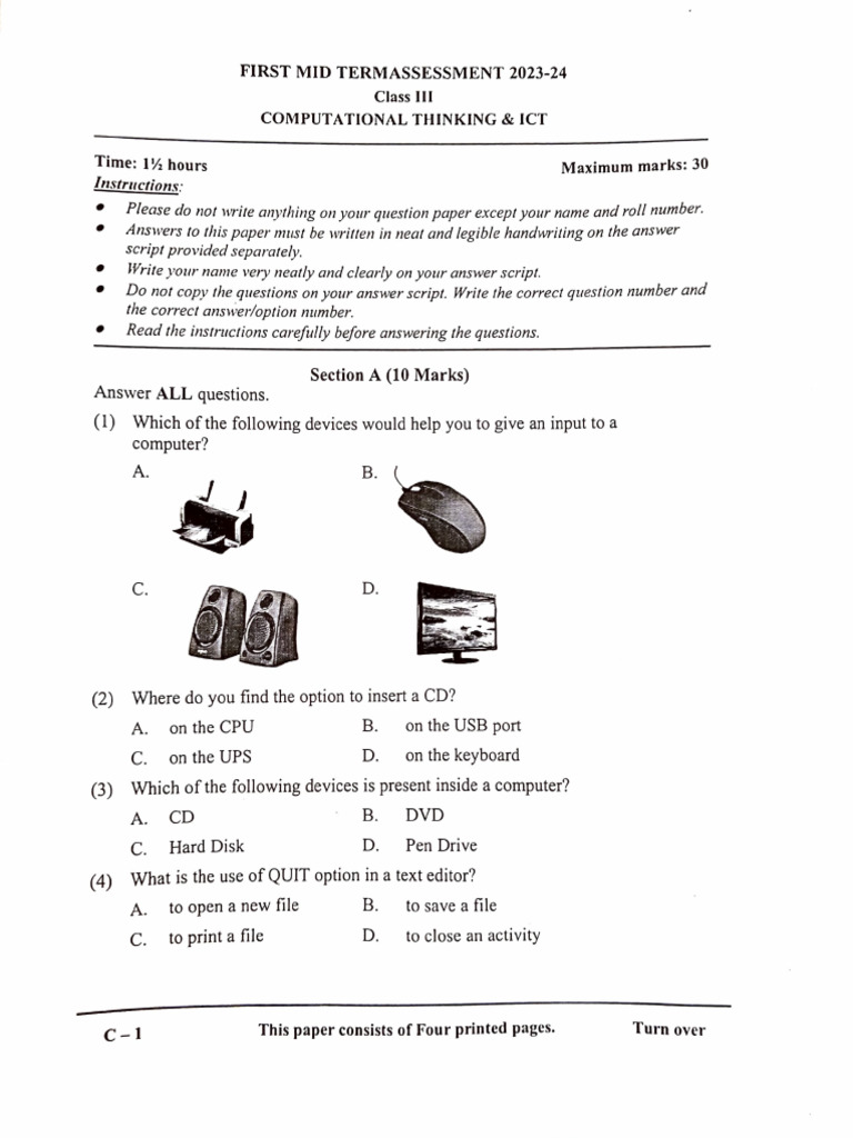 Computational Thinking Assessment 2023-24 | PDF | Computer Data Storage ...