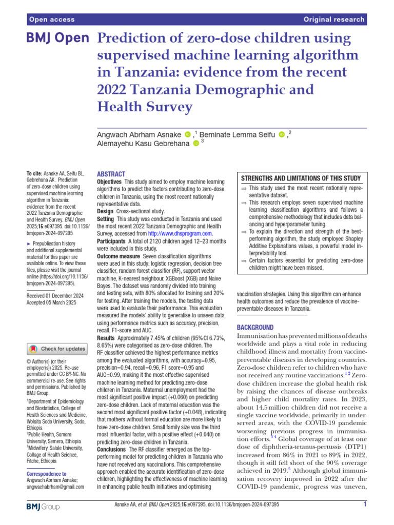 Predicting Zero-Dose Children in Tanzania | PDF | Support Vector ...