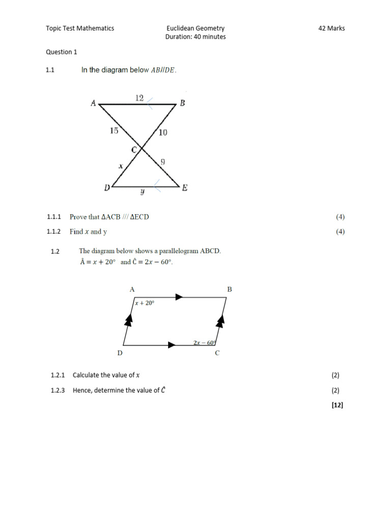 Euclidean Geometry Test | PDF