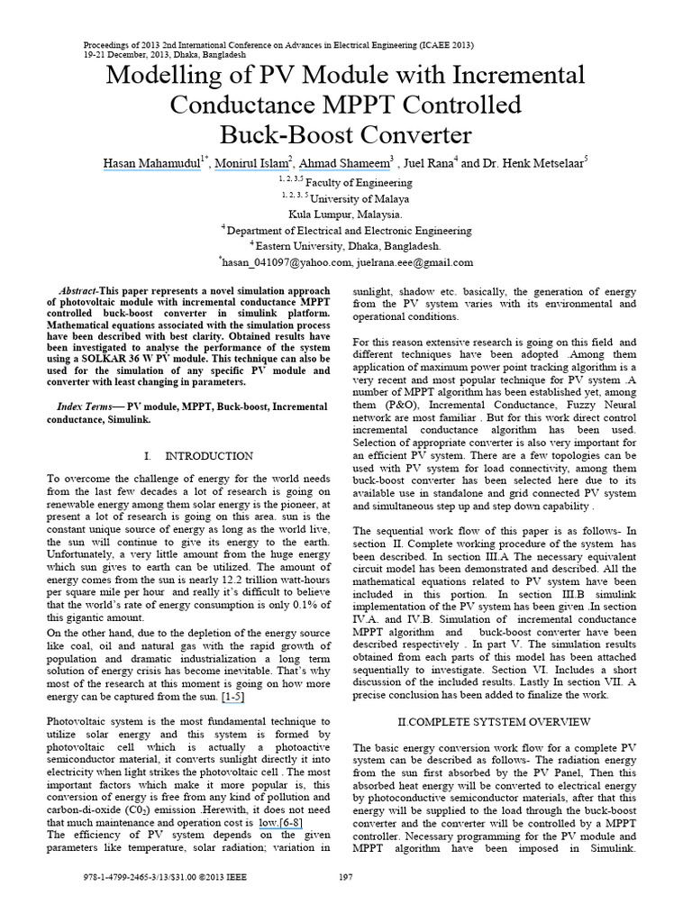 Modelling of PV Module With Incremental | PDF | Photovoltaics | Solar Panel