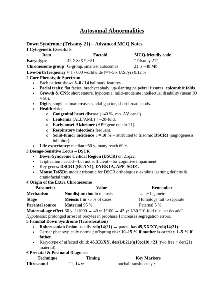 Autosomal and Sexual Chormosomal Abnormalities | PDF | Genetics ...