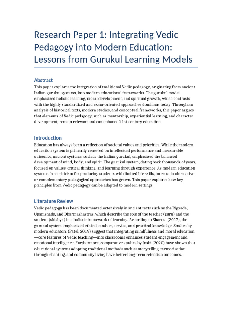 Research Paper 1 Vedic Pedagogy | PDF | Pedagogy | Vedas