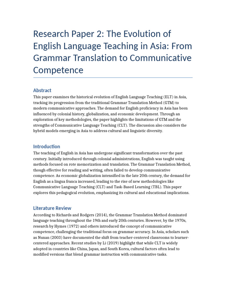 Research Paper 2 ELT in Asia | PDF | Language Education | English As A ...