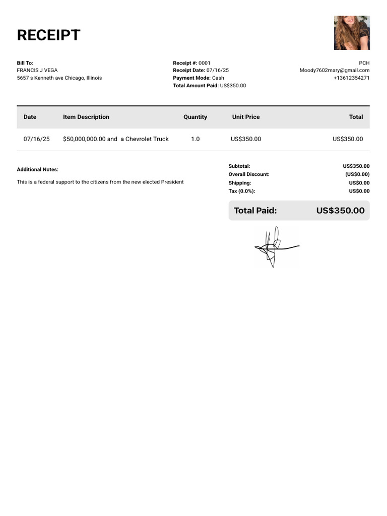 PCH - Receipt #0001 | PDF