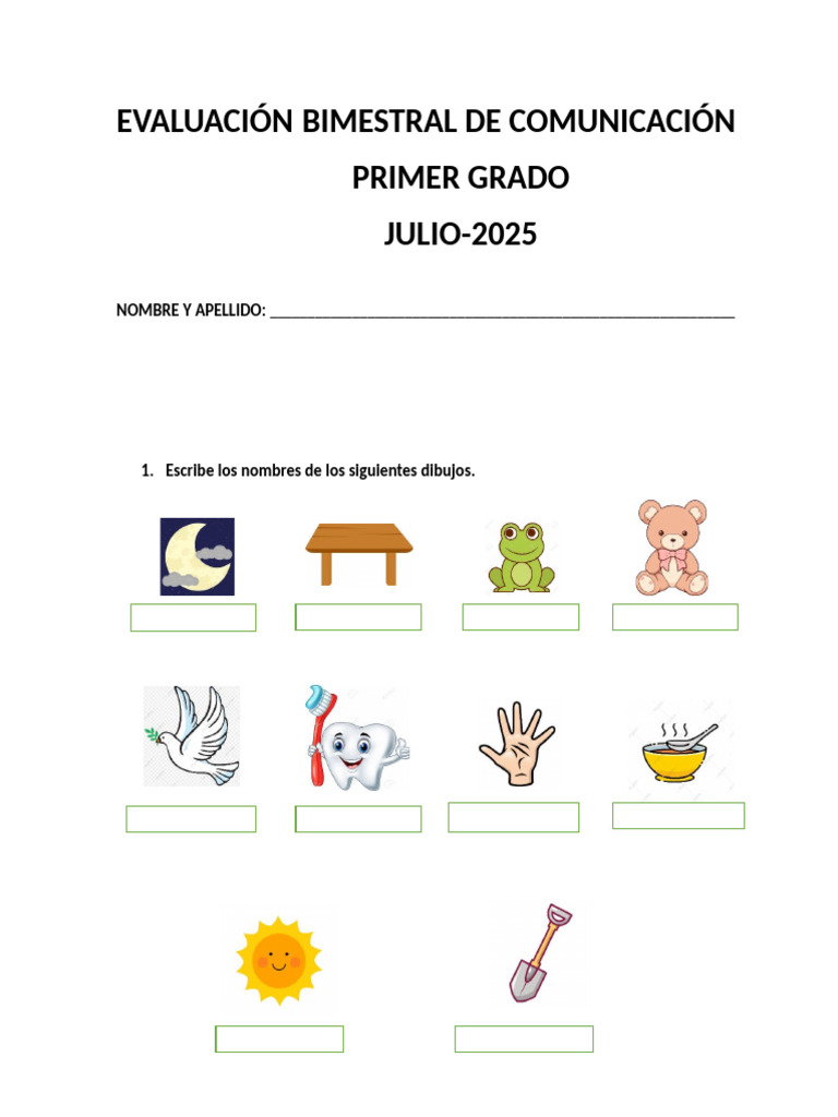 Evaluación Bimestral De Comunicación Primer Grado Pdf