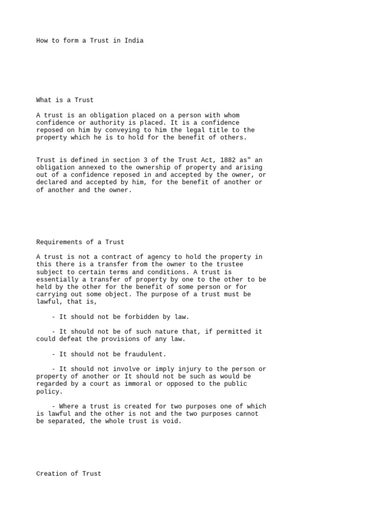 Forming a Trust in India: A Guide | PDF | Inheritance | Private Law