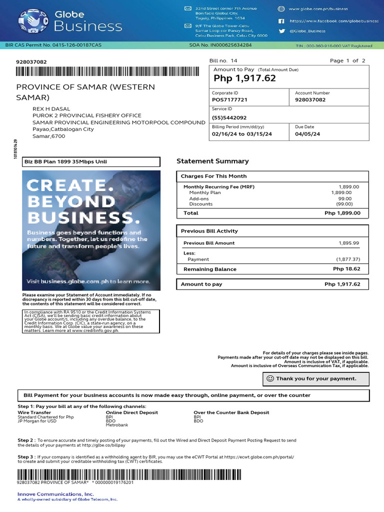 Globe Bill (2) | PDF | Value Added Tax | Payments