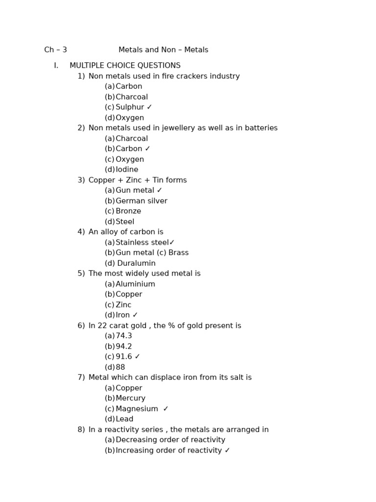 Metals Nonmetal Module . Answer | PDF | Metals | Rust