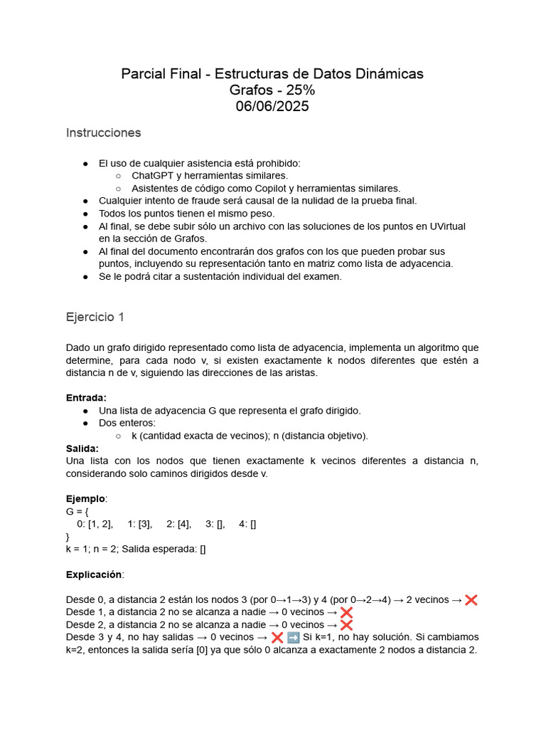 Enunciado Final Grafos 20251 | PDF | Vértice (teoría de grafos) | Matemáticas discretas