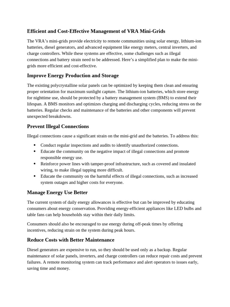 Efficient and Cost-Effective Management of VRA Mini-Grids | PDF ...