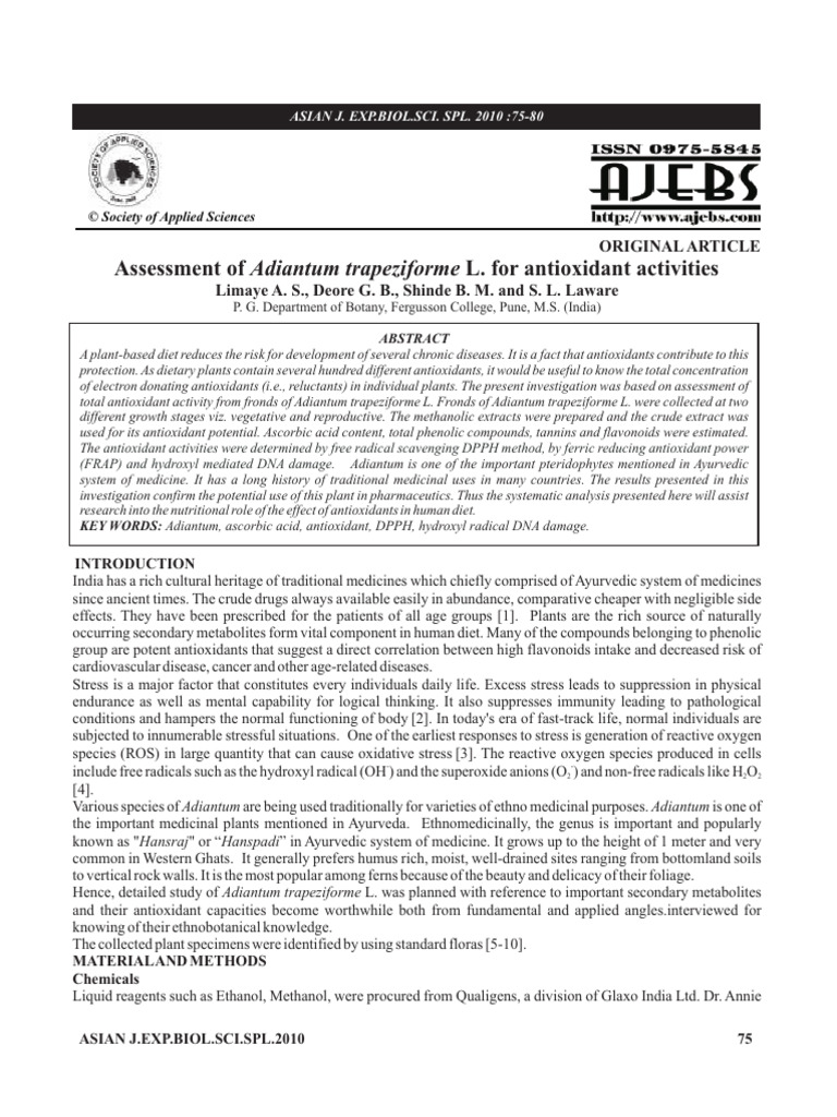Assessment of Adiantum Trapeziforme L Fo | PDF | Reactive Oxygen Species | Antioxidant