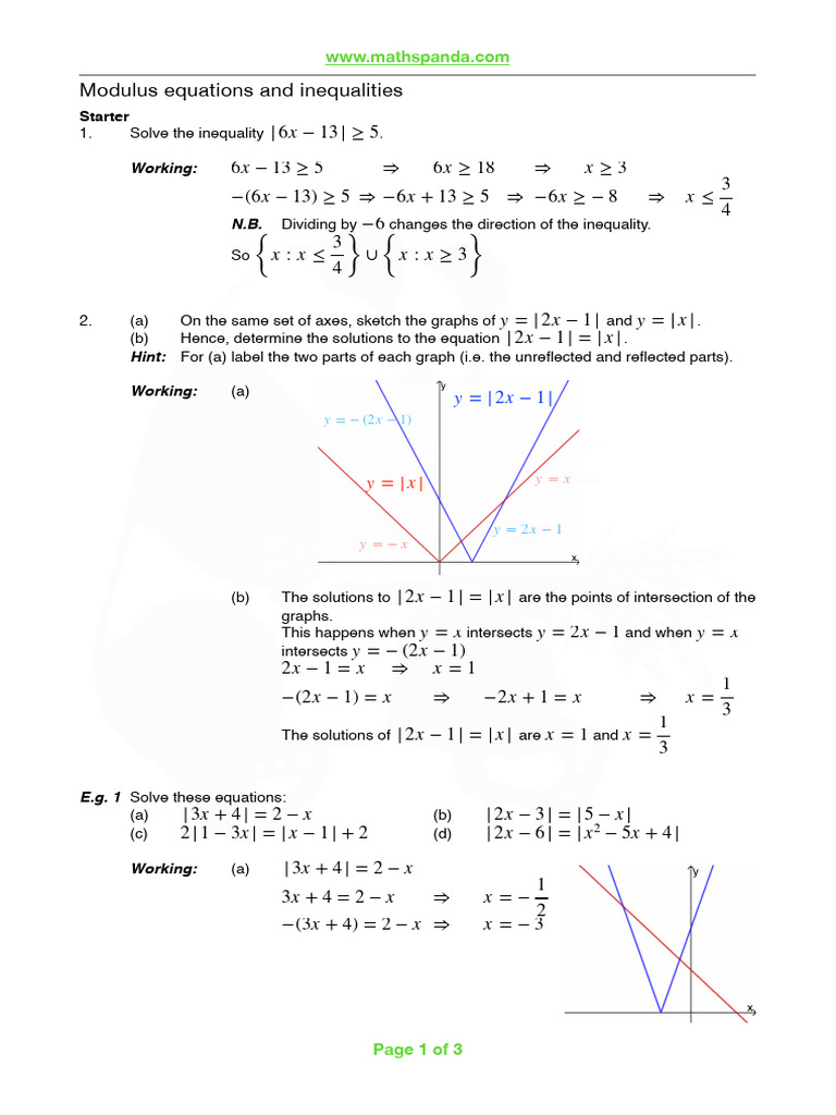 Modulus Equations and Inequalities WES | PDF | Inequality (Mathematics) | Elementary Mathematics