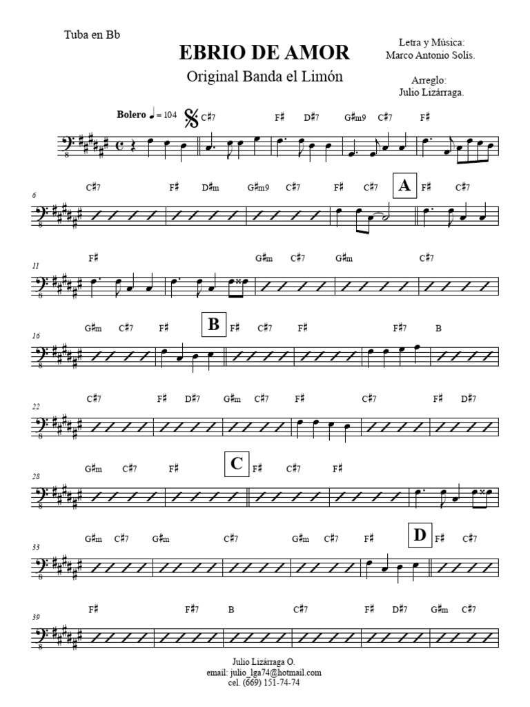 Ebrio de Amor - Tuba en BB - Mus | PDF