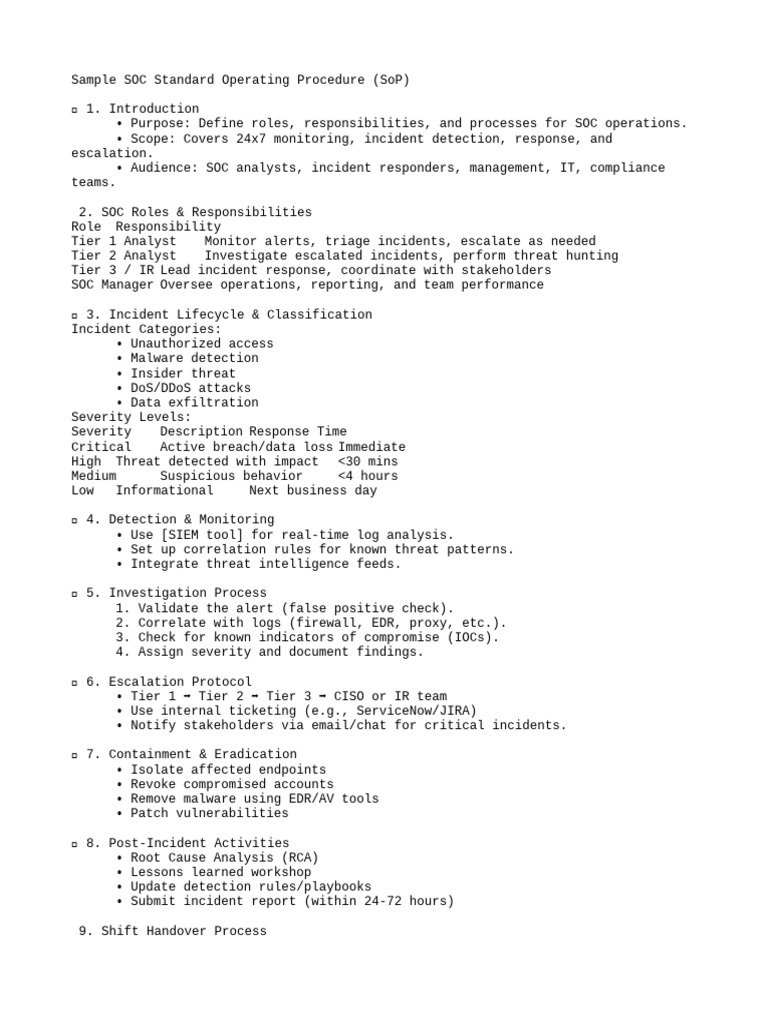SOC Standard Operating Procedures Guide | PDF | Denial Of Service ...
