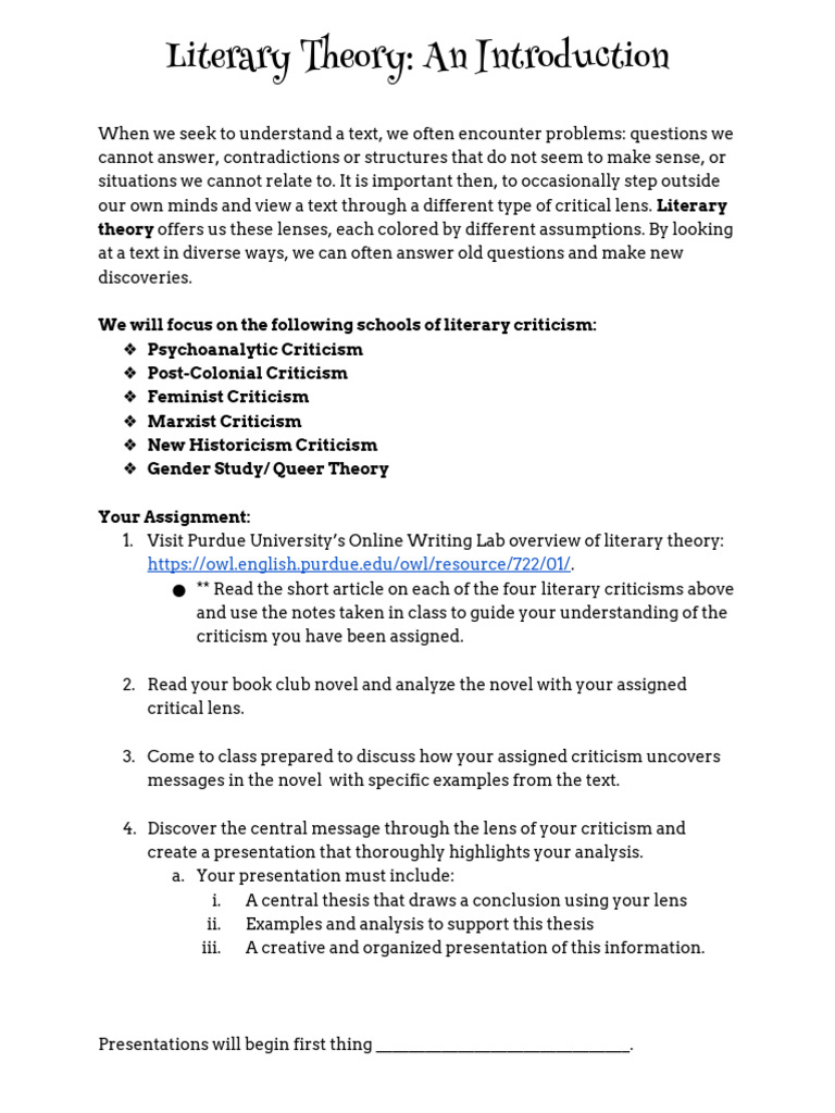 Intro To Literary Criticism Project | PDF