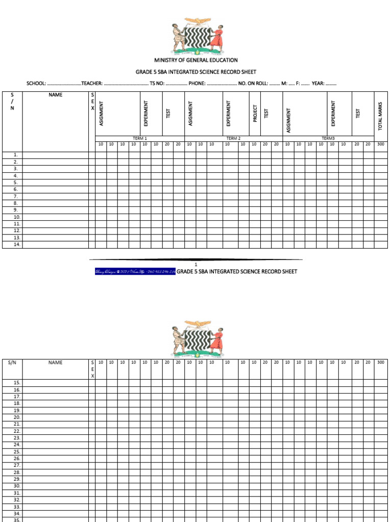Grade 5 Sba Integrated Science Record Sheet | PDF | Chess Theory ...
