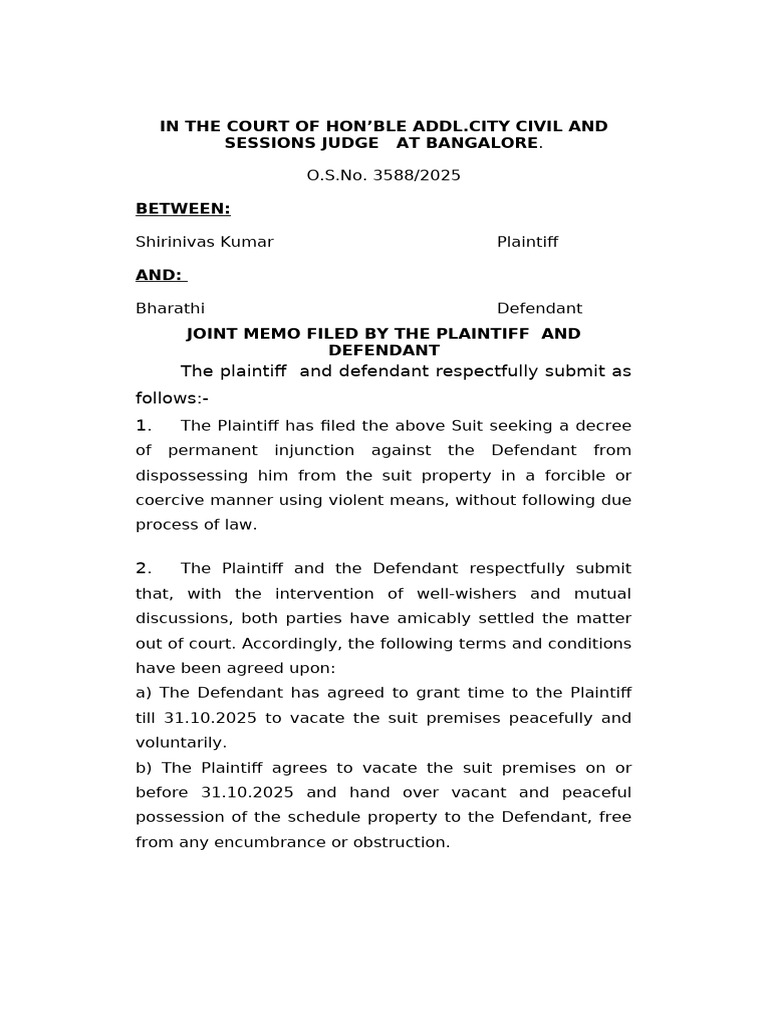 Joint Memo for Settlement Agreement | PDF | Lawsuit | Civil Law (Common ...