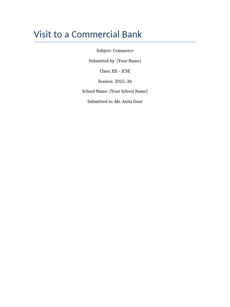 Visit To A Commercial Bank Project | PDF | Banks | Banking